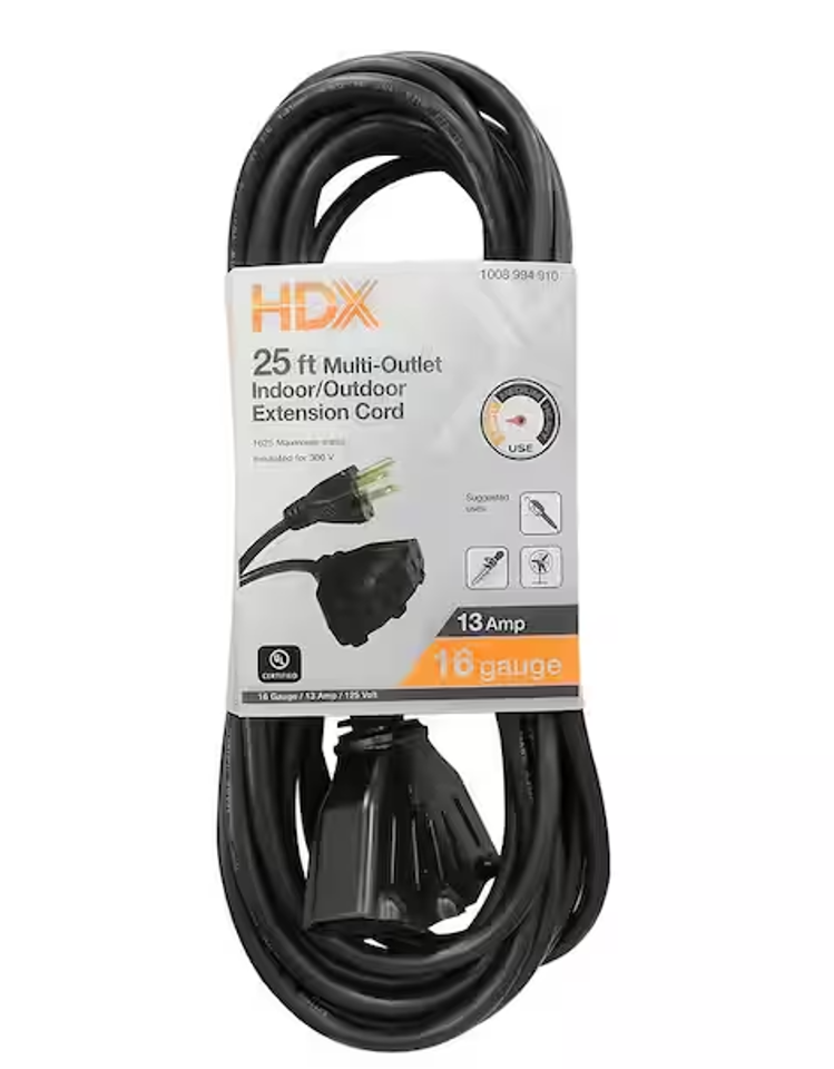 Extension Cord 3-Way 25ft - Black - NEI Distributors